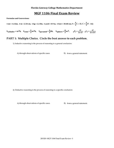 Mgf 1106 Final Exam Review Florida Gateway College Mathematics