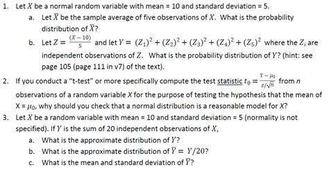 Solved 1 Let X Be A Normal Random Variable With Mean 10