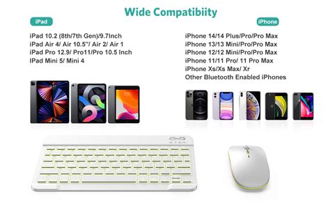 Tecurs Bluetooth Keyboard And Mouse Combo For Ipad 7 Color Backlit Rechargeable