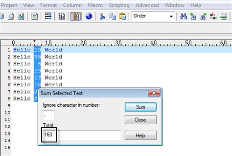 Sum A Column Of Numbers In Ultraedit S Column Mode