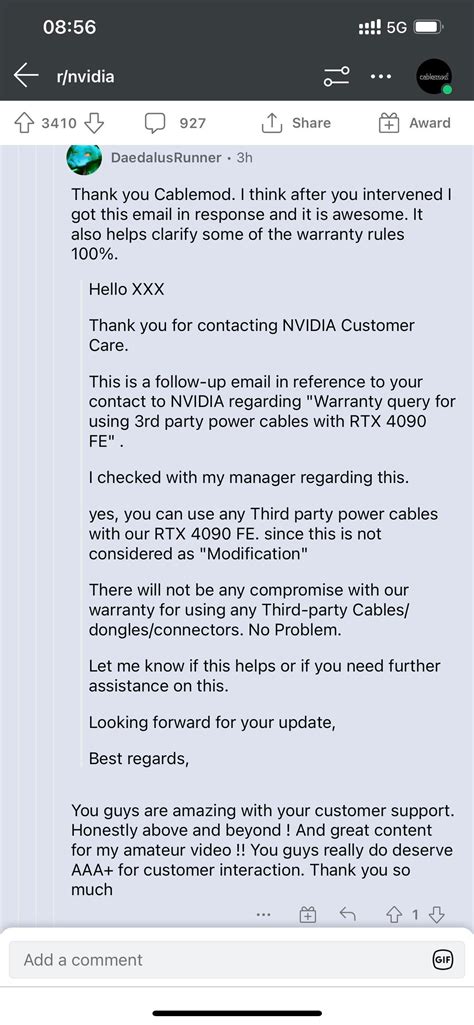 nvidia support new messaging regarding 3rd party cables r nvidia