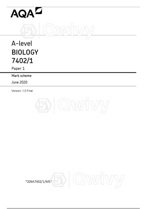 Aqa A Level Biology Paper 1 Marking Scheme 2020 A Level Biology Marking Scheme Aqa