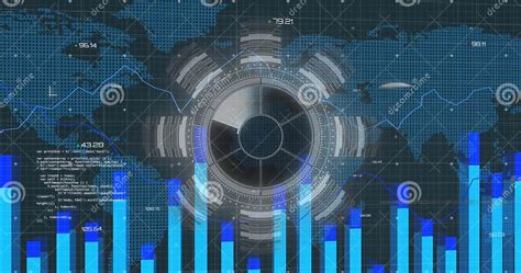 Image Of Scope Scanning Over Data Processing And World Map Stock