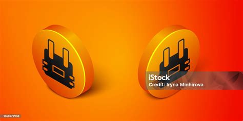 주황색 배경에 격리된 총알 아이콘으로부터 보호하기 위한 등색 방탄 조끼 갑옷 기호 군사 의류 주황색 원 버튼 벡터 3차원 형태에 대한 스톡 벡터 아트 및 기타 이미지