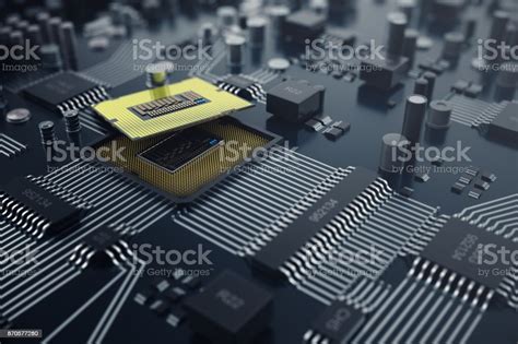 3d 렌더링 중앙 컴퓨터 프로세서 Cpu 개념입니다 컴퓨터 기술의 전자 엔지니어입니다 컴퓨터 보드 칩 회로 Cpu 코어입니다