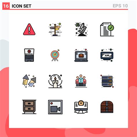 Mobile Interface Flat Color Filled Line Set Of 16 Pictograms Of Computing Office Chemistry