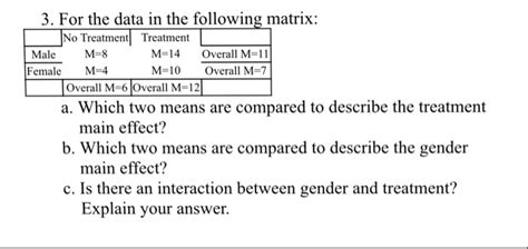 Solved 3 For The Data In The Following Matrix No Treatment Chegg Com