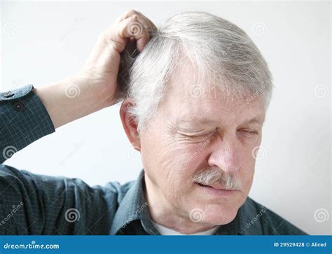 Older Man With Dry Scalp Stock Photo Image Of Fingers