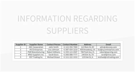 Free Supplier Information Templates For Google Sheets And Microsoft Excel Slidesdocs