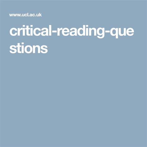Critical Reading Questions Critical Reading Learn To Read Writing Center