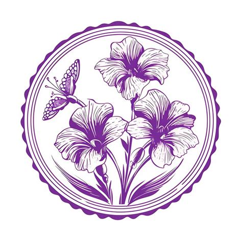 Premium Photo Set Of Gladiola Stamp With Monochrome Purple Color