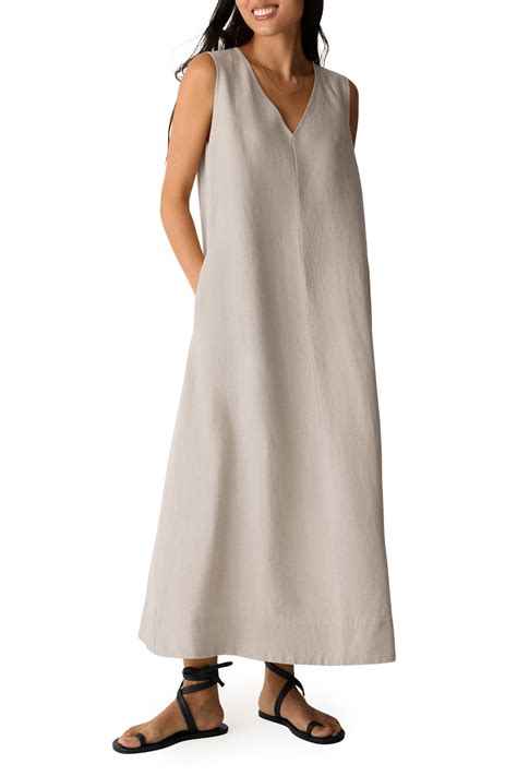 Eileen Fisher Sleeveless Organic Linen Midi Shift Dress Women Nordstrom