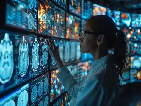 Premium Photo Medical Researcher Analyzing Data On Multiple Screens