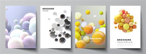 브로셔 전단지 레이아웃 소책자 커버 디자인 책 디자인 브로셔 커버용 A4 커버 모형 템플릿의 벡터 레이아웃 여러 가지 빛깔의 3d 구 거품 공을 가진 현실적인 벡터 배경 0
