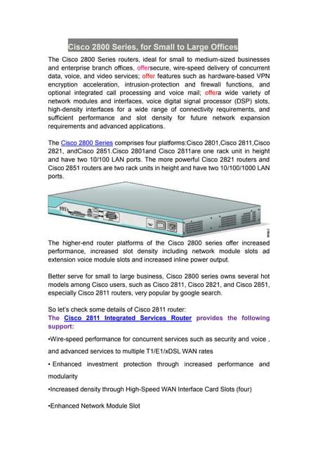 Cisco 2811 Top List In Cisco 2800 Seires Docx Computer Networking Computing