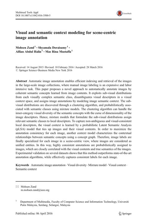 Pdf Visual And Semantic Context Modeling For Scene Centric Image Annotation
