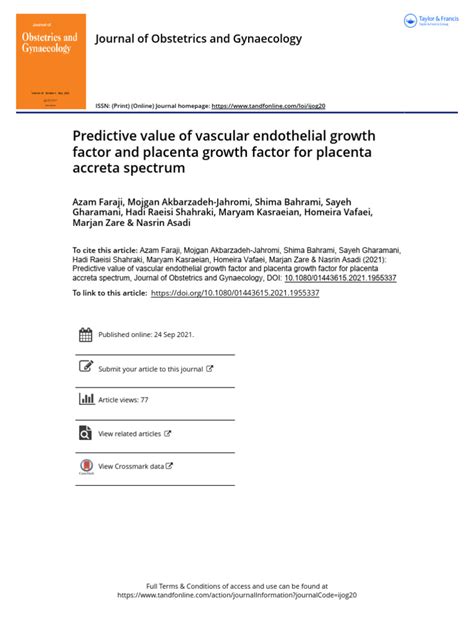 Predictive Value Of Vascular Endothelial Growth Pdf Medical Specialties Clinical Medicine
