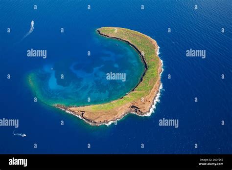 Aerial View Of Molokini Crater And Islet Famous Snorkeling Location
