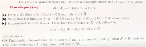 solved let x d be a metric space and let a be a nonempty