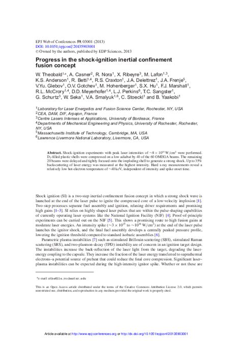 Pdf Progress In The Shock Ignition Inertial Confinement Fusion Concept
