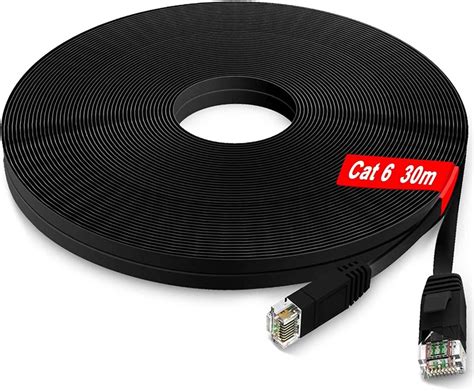 30m Ethernet Cable 20 Cable Clips Glcon Cat6 High Speed 1000mbps Flat Internet Cable