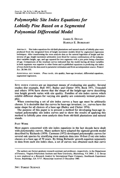 Pdf Polymorphic Site Index Equations For Loblolly Pine Based On A
