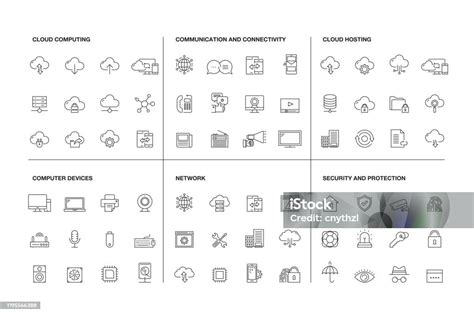 클라우드 기술 통신 연결 네트워크 보안 및 보호를 위한 라인 아이콘의 벡터 그림입니다 윤곽선 기호 컬렉션 아이콘에 대한 스톡 벡터 아트 및 기타 이미지 Istock