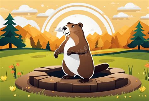 Happy Groundhog Day Ð Cheerful Brown Gopher Emerging From Its Burrow