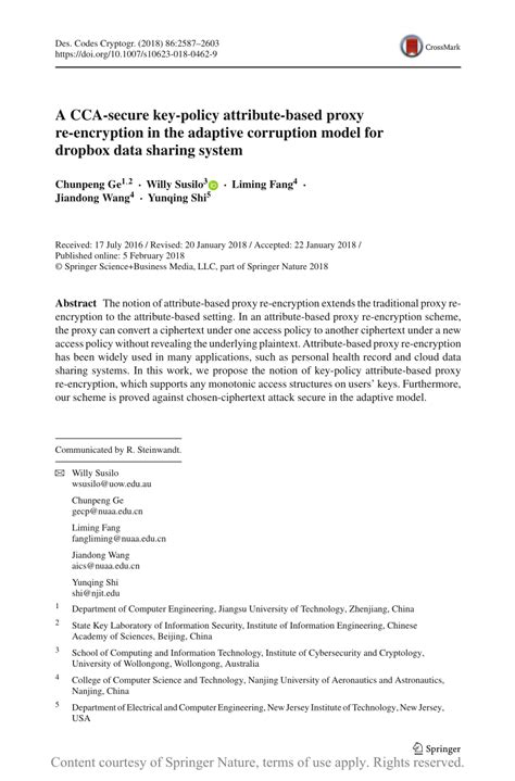 A Cca Secure Key Policy Attribute Based Proxy Re Encryption In The Adaptive Corruption Model For