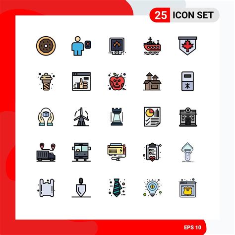 Set Of 25 Vector Filled Line Flat Colors On Grid For Tag Swim Profile Ship System Editable