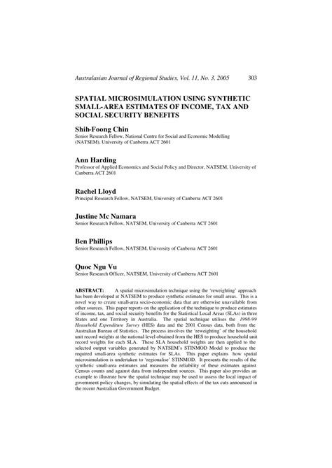Pdf Spatial Microsimulation Using Synthetic Small Area Estimates Of