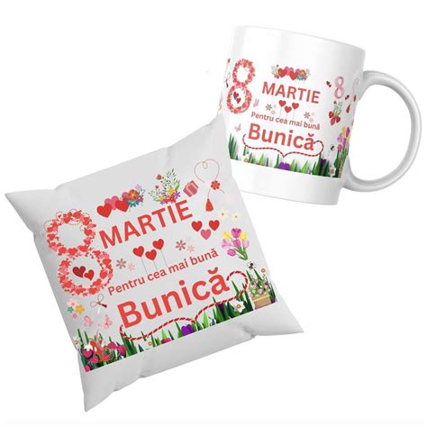 Комплект чаша и възглавница с послание 8 март За най добрата баба 330 мл Emag Bg