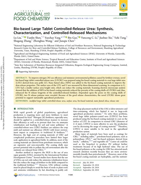 Pdf Bio Based Large Tablet Controlled Release Urea Synthesis Characterization And