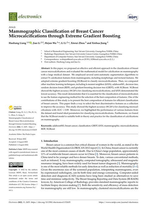 Pdf Mammographic Classification Of Breast Cancer Microcalcifications Through Extreme Gradient