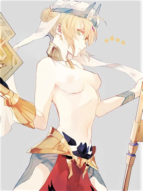 Rule 34 Blonde Hair Breasts Earrings Fate Series Female From Side Gilgamesh Green Eyes