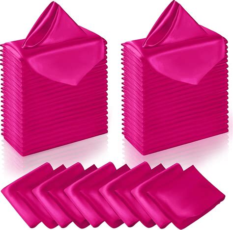 Manyshofu 50 Pieces Hot Pink Satin Napkins 12x12 Inches Cloth Napkins Square