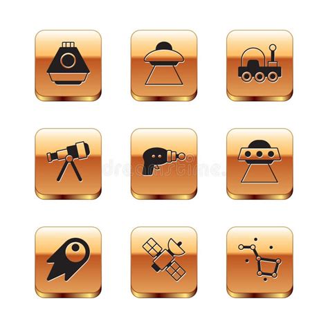 Set Space Capsule Comet Falling Down Fast Satellite Ray Gun Telescope Mars Rover Great