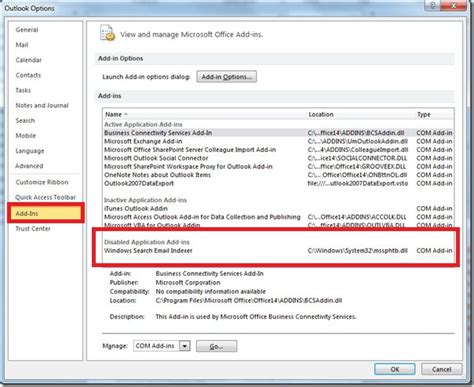 How To Open Disable Add Ins Dialog In Outlook 2010 Super User