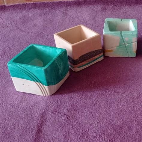 خرید و قیمت گلدان سنگی ،مخصوص کاکتوس و ساکولنت طرح مربع رنگارنگ در شش طرح متفاوت از غرفه گالری