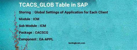 TCACS GLOB SAP Table For Global Settings Of Application For Each Client