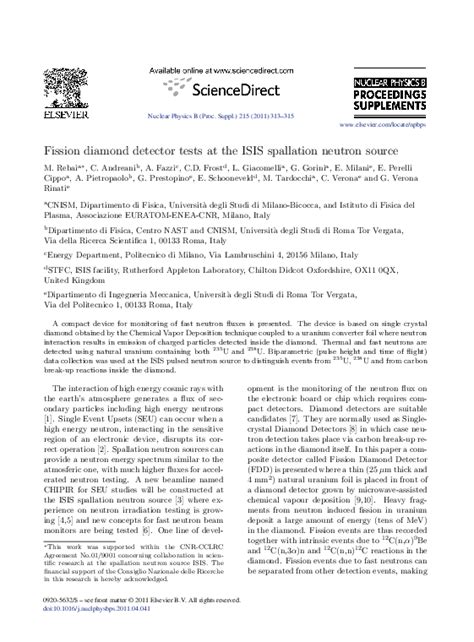 Pdf Fission Diamond Detector Tests At The Isis Spallation Neutron Source