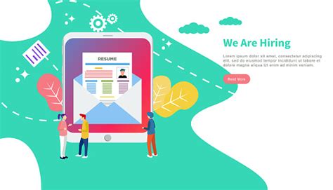 우리는 문자 미니 사람들과 일자리 모집을 고용 하 고 있으며 방문 페이지 템플릿 Ui 웹 모바일 앱 포스터 배너 인터뷰 전단지