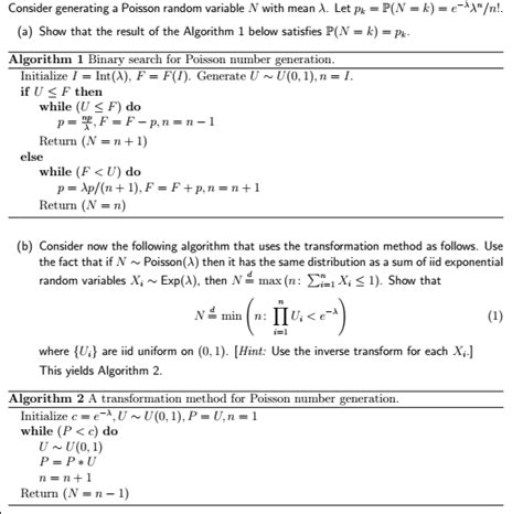 Consider Generating A Poisson Random Variable N With Chegg Com
