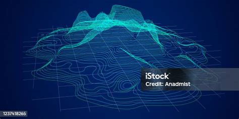 추상 지형 3d 배경입니다 색상 윤곽 추상 공상 과학 Hud지도 곡선 조명 선이 있는 기술 개념 지도에 대한 스톡 벡터 아트 및 기타 이미지 Istock