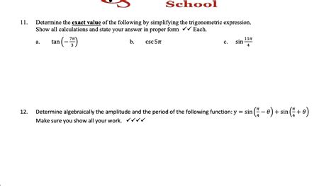 Solved Sehool 11 Determine The Exact Value Of The Following Chegg Com
