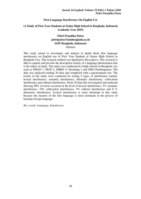 Pdf First Language Interference On English Use