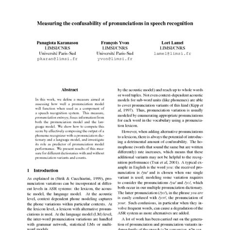 Measuring The Confusability Of Pronunciations In Speech Recognition Acl Anthology