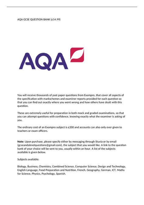 Aqa Gcse Exampro Question Bank Gcse Stuvia Uk