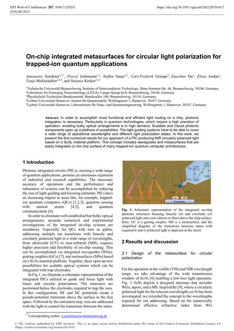 Pdf On Chip Integrated Metasurfaces For Circular Light Polarization For Trapped Ion Quantum