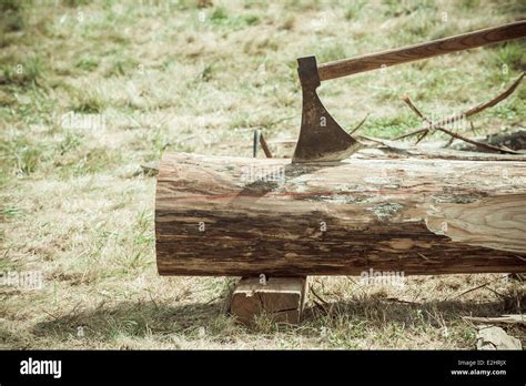 Axe In Log Stock Photo Alamy